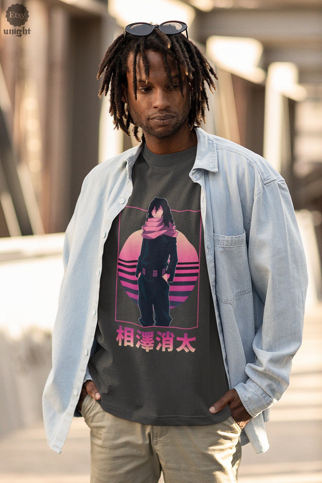 Unisex Vigilant Gaze T-Shirt Anime Sunset Silhouette Tee, Manga Dusk ...