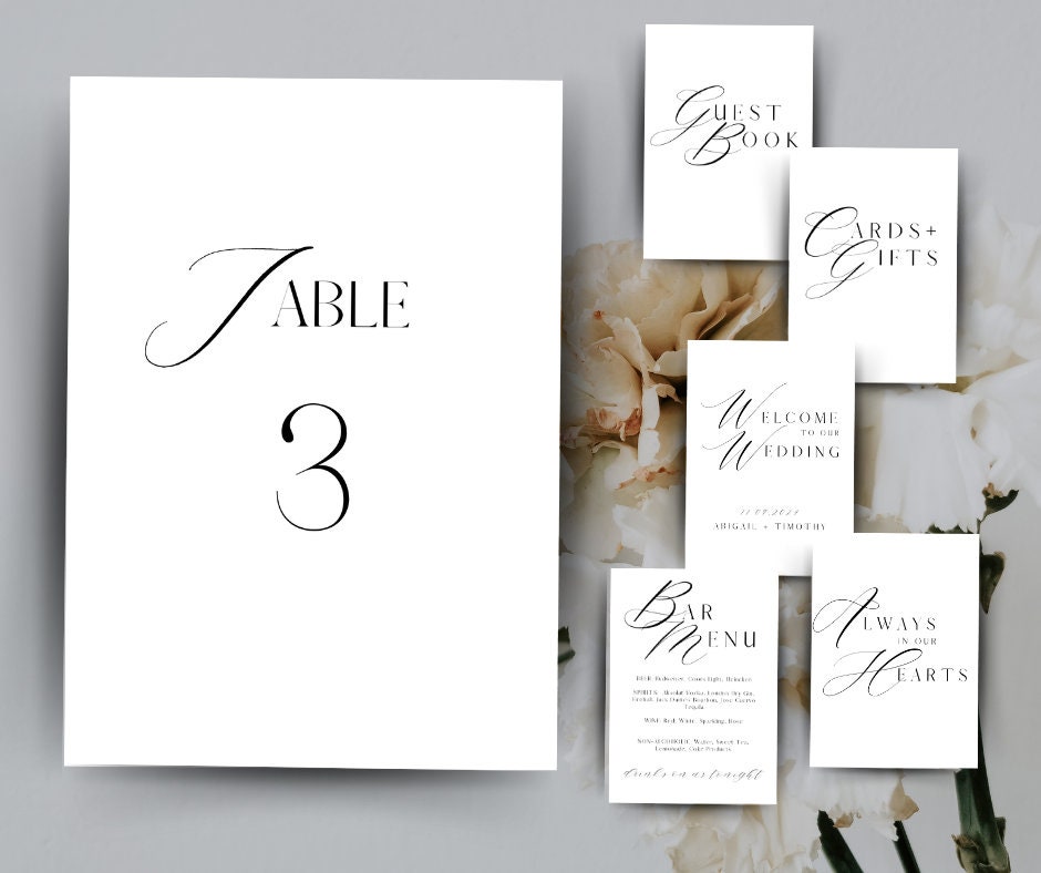 Elegant Wedding Table Numbers, Wedding Stationary Template, Printable ...