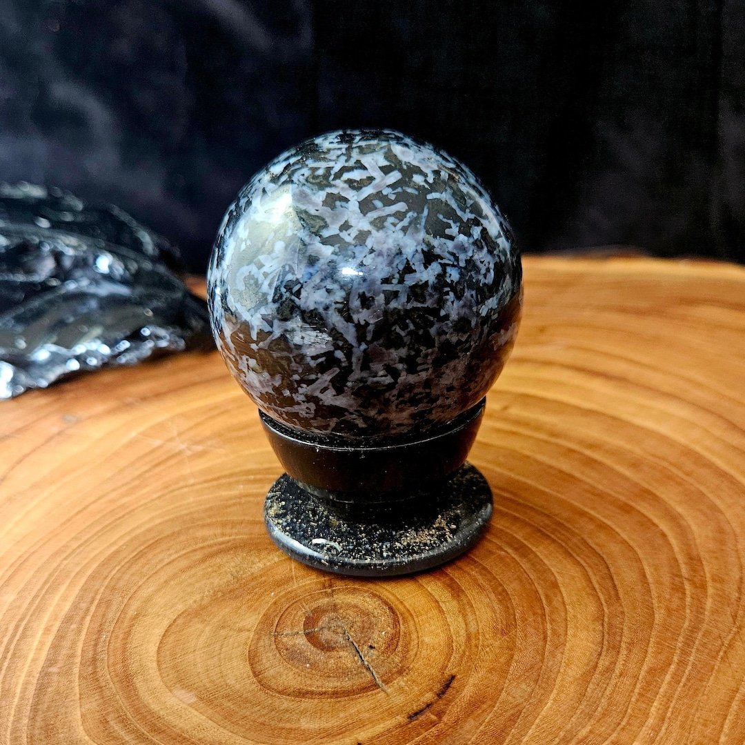 Mystic Merlinite Sphere: Indigo Gabbro Wand Topper, Meditation Crystal ...