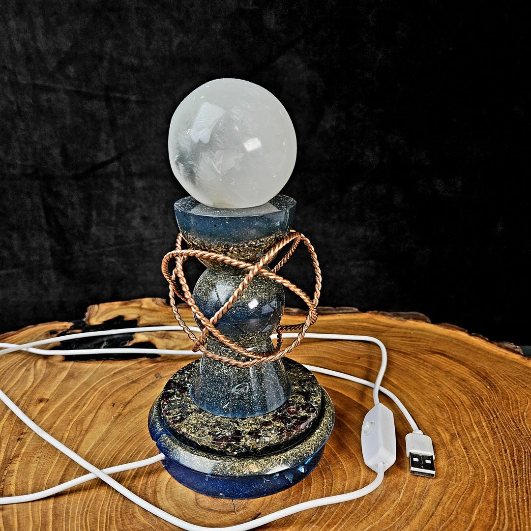 Illuminated Orgone Energy Tower With Removable Selenite Sphere Top ...
