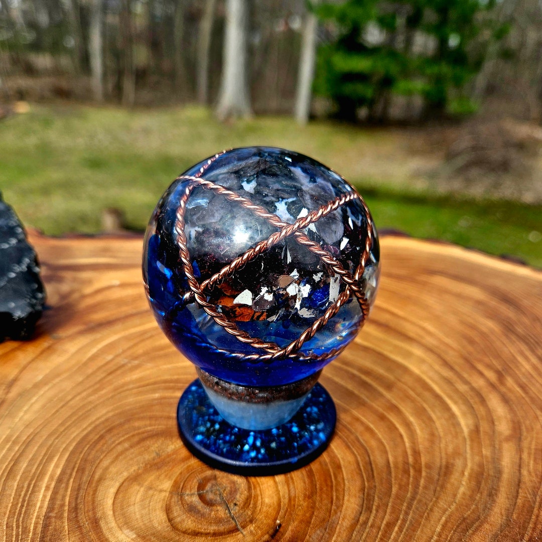 Tensor Ring Crystal Sphere: Indigo Gabbro Matrix, Wizard Staff Top ...