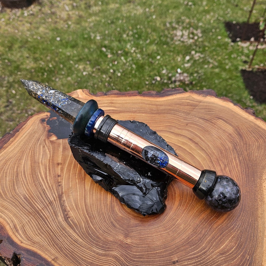 Copper Orgonite Crystal Matrix Wand, Indigo Gabbro Sphere, Healing Wand ...