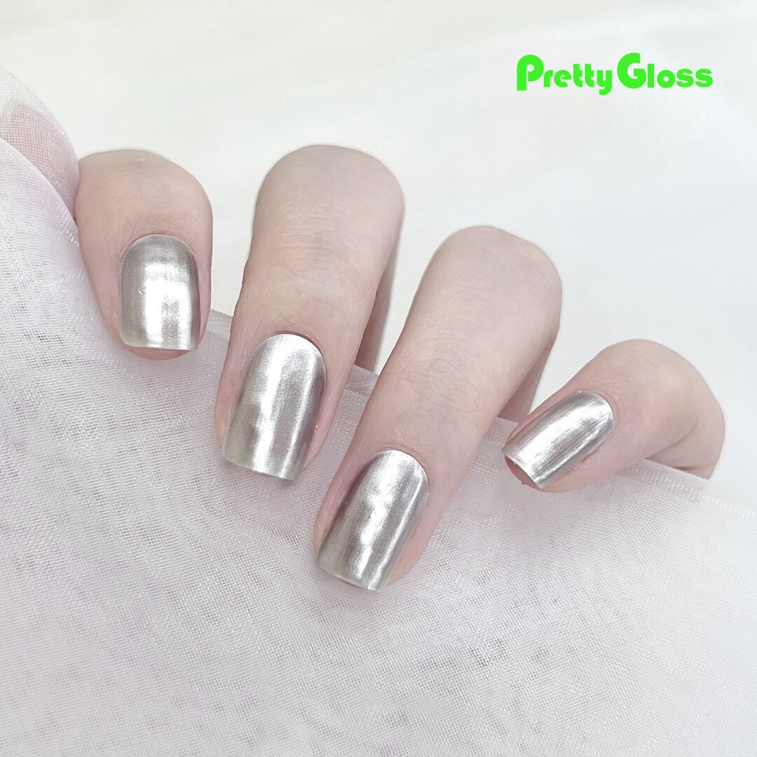 Chrome Effect Metallic Silver Color Gel Nail Wraps 22 Strips Street Art ...