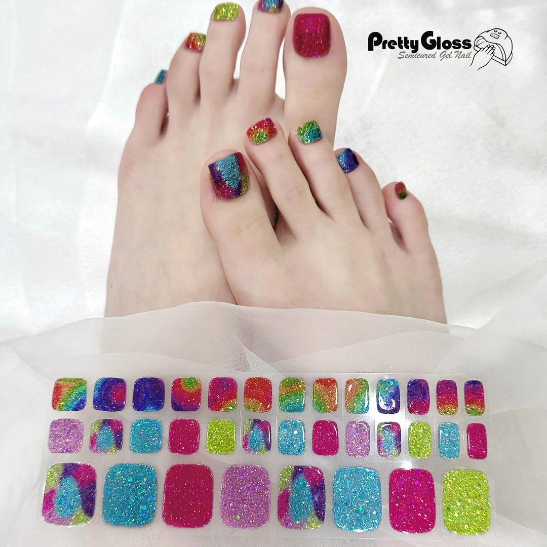 Rainbow Semicured Gel Nail Toenail Wraps Oil Painting Toe Nail Stickers ...