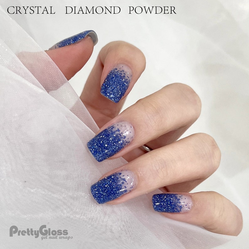 Gel Nail Wraps Nail Stickers Crystal Diamond Powder Blue Color Glitter ...