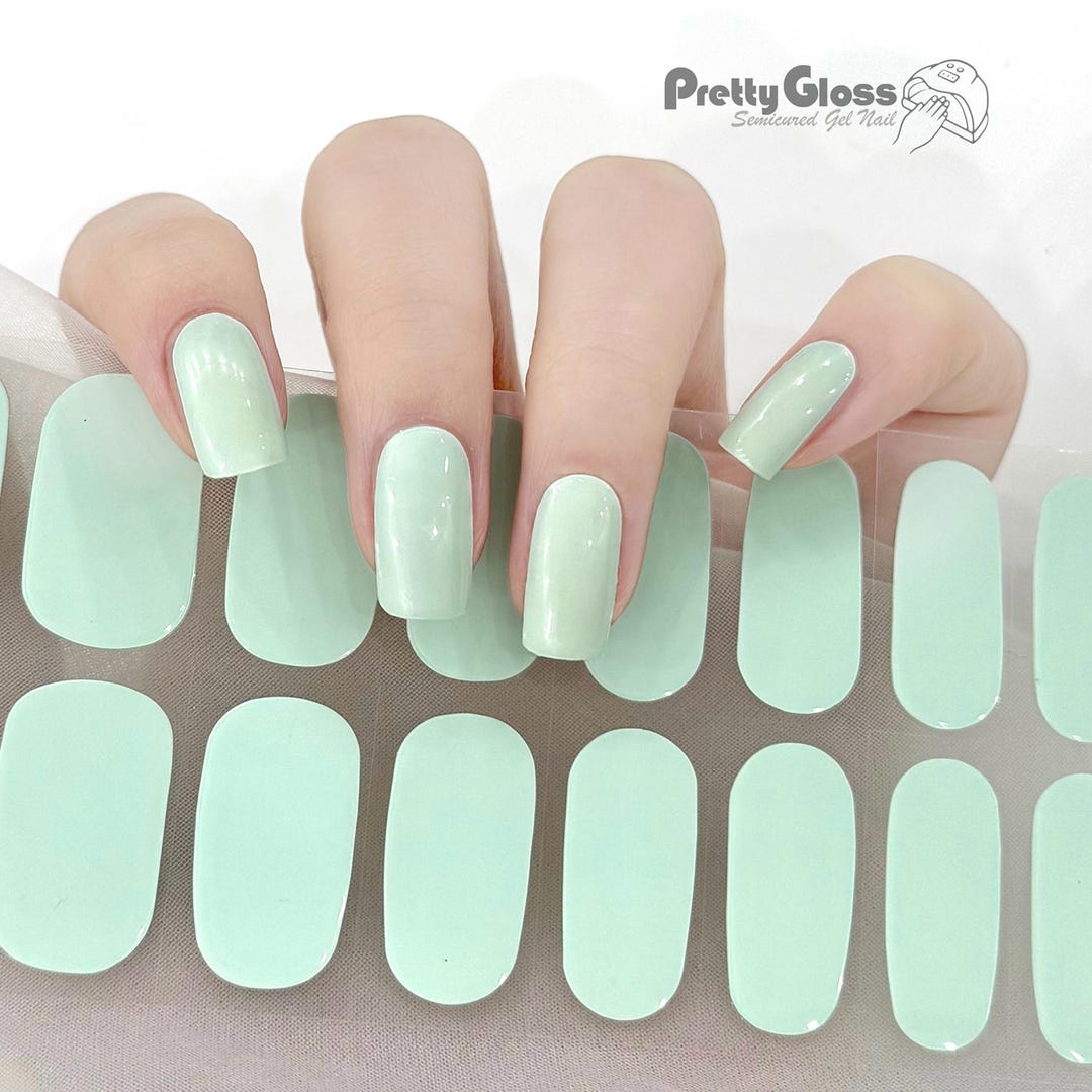 Semicured Gel Nail Wraps Stickers Solid Mint Green Glossy Soft Pastel ...
