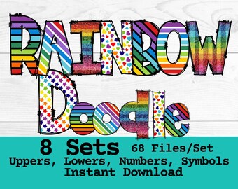 7 Colors of Glitter Alpha Doodle Rainbow Glitter PNG Alphabet Letters ...