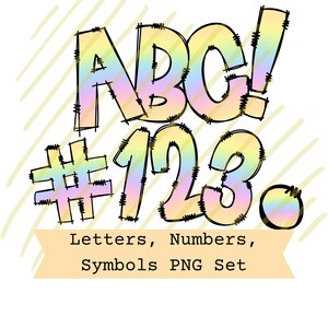 Pastel Rainbow Alpha Doodle Letters PNG Bundle Pink Orange Yellow Green ...