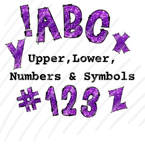 Purple Glitter Alpha Doodle Alphabet Letters Rainbow Glitter PNG Bundle ...