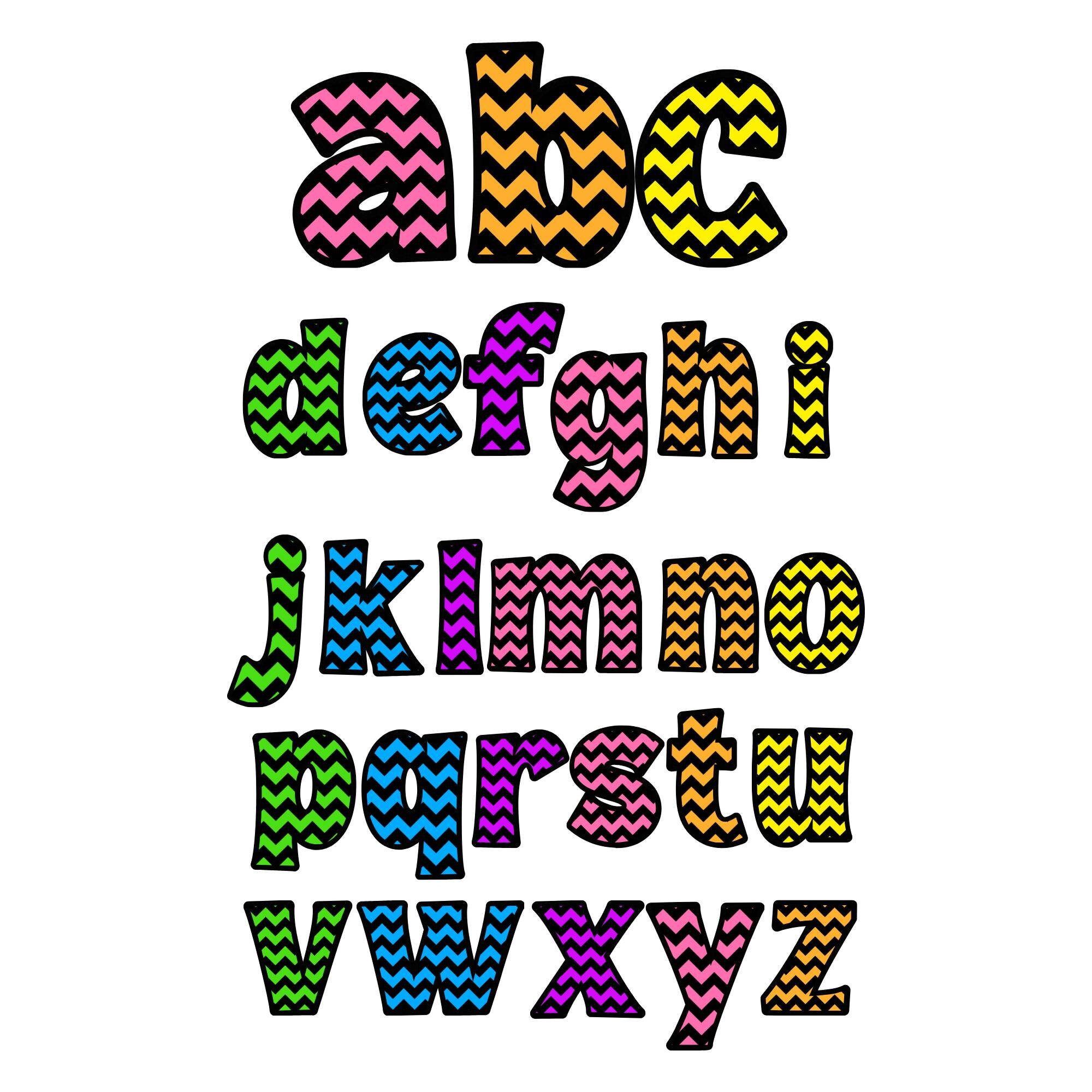 Neon Chevron Rainbow Colors Alpha Doodle Font Upper Lower Number Symbol ...