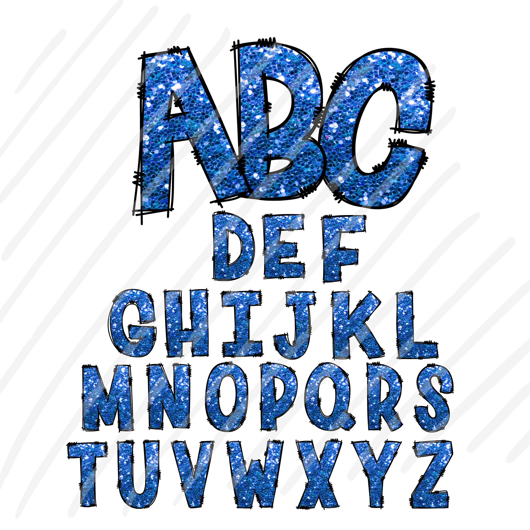 Blue Glitter Alpha Doodle Alphabet Letters Rainbow Glitter PNG Bundle ...