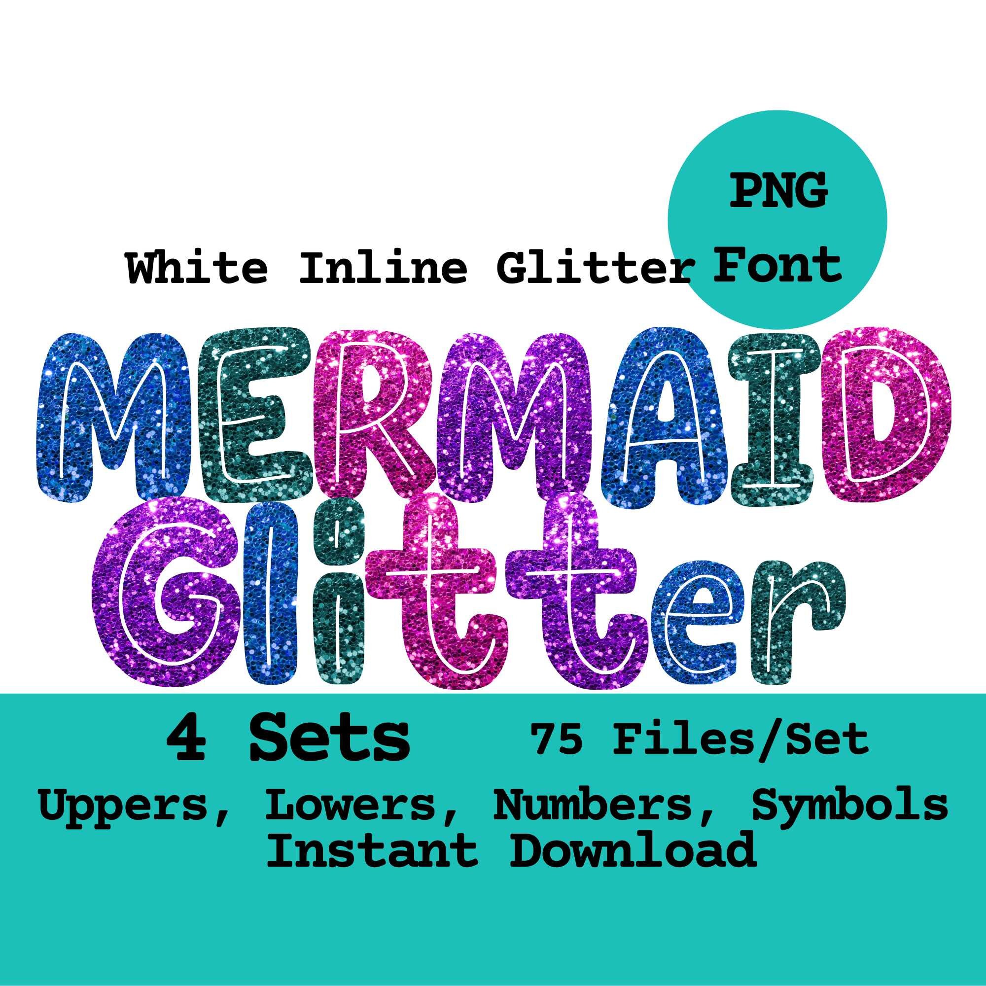 Mermaid Glitter White Inline Alpha Doodle Rainbow Glitter PNG Alphabet ...