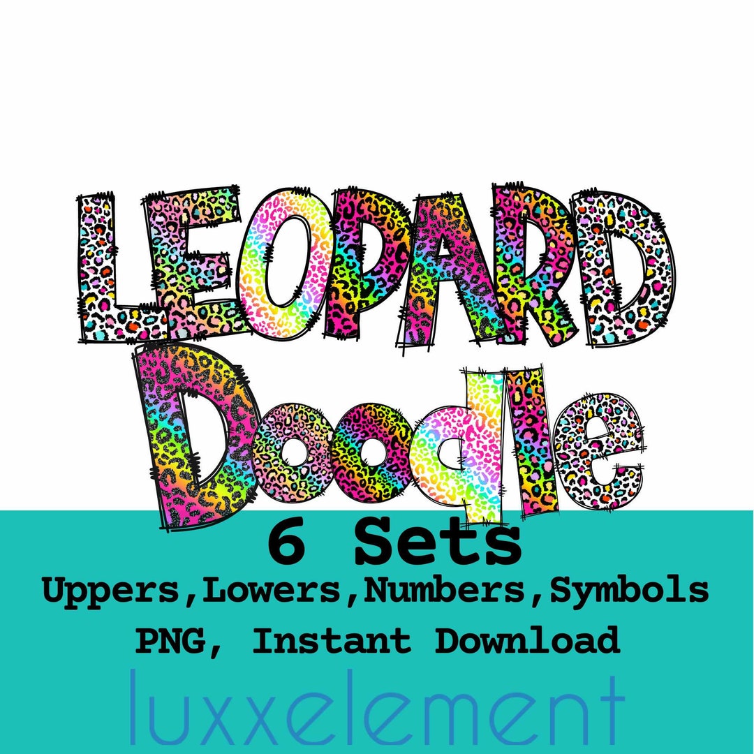 Leopard Rainbow Glitter Doodle Letters PNG Cheetah Alphabet PNG ...