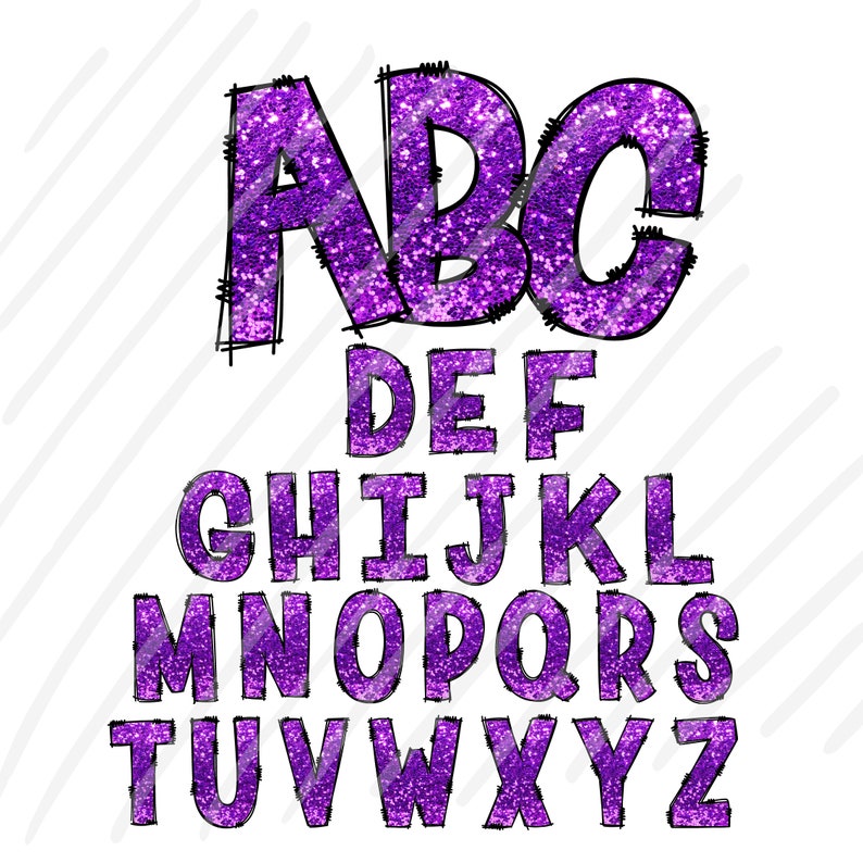 Purple Glitter Alpha Doodle Alphabet Letters Rainbow Glitter - Etsy