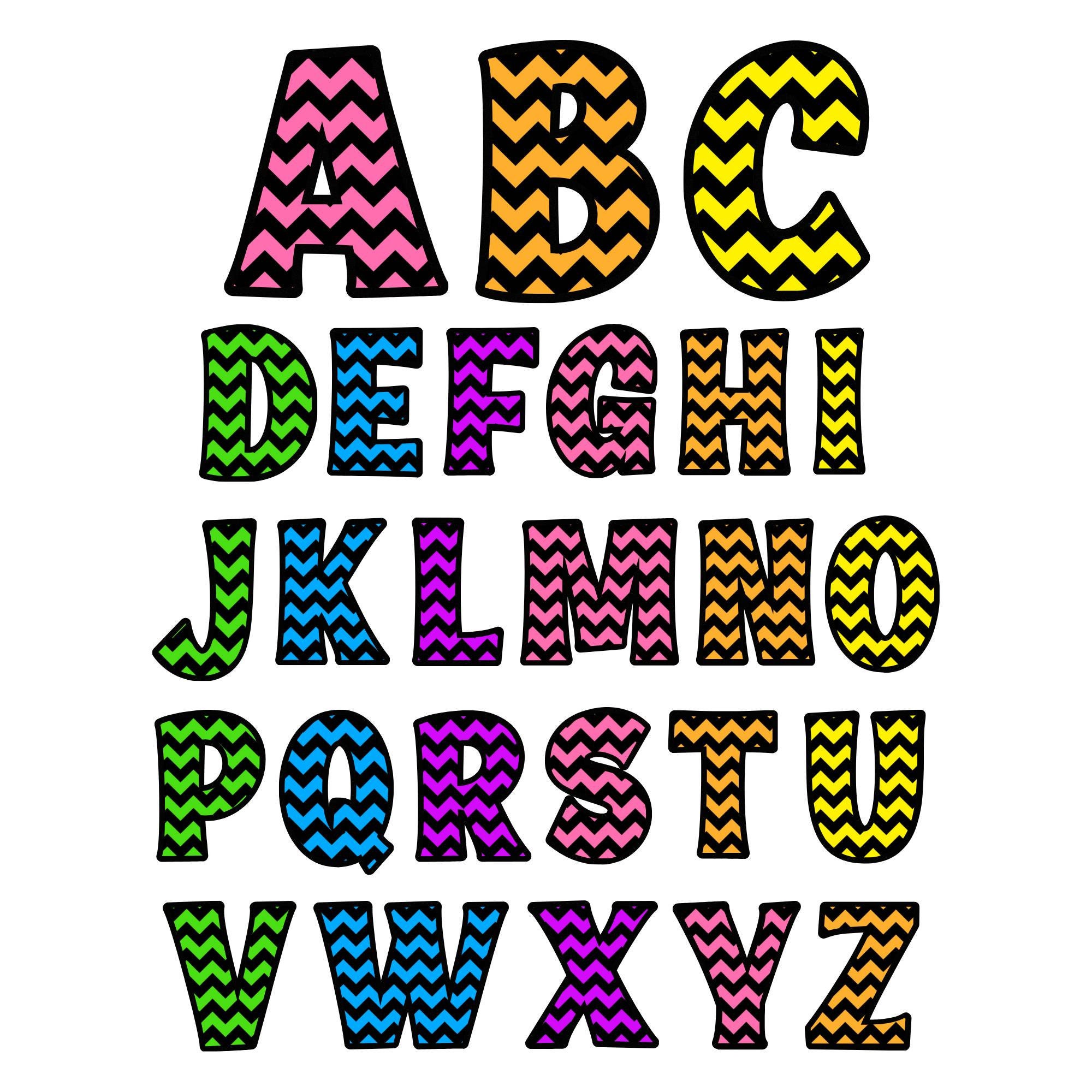 Neon Chevron Rainbow Colors Alpha Doodle Font Upper Lower Number Symbol ...