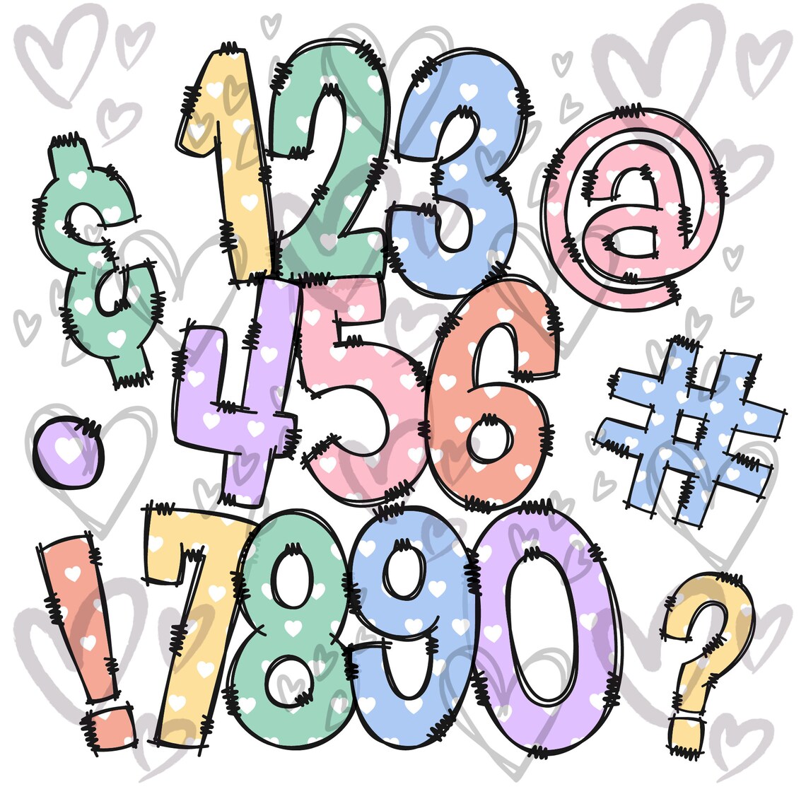 Pastel Hearts Alphabet Letters PNG Bundle, Pink Orange Yellow Green ...