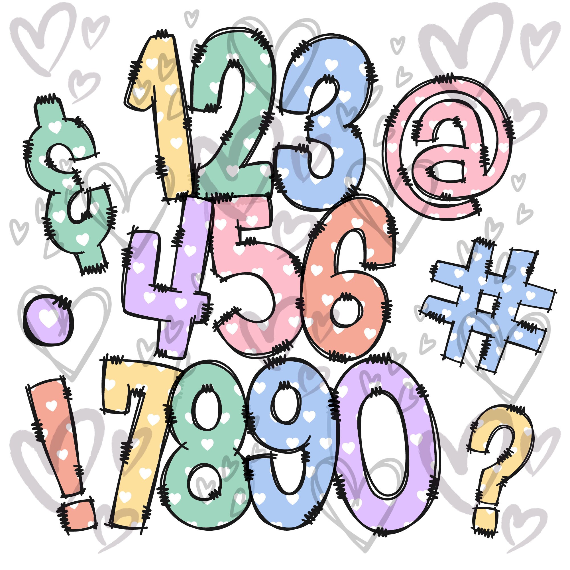 Pastel Hearts Alphabet Letters PNG Bundle, Pink Orange Yellow Green ...