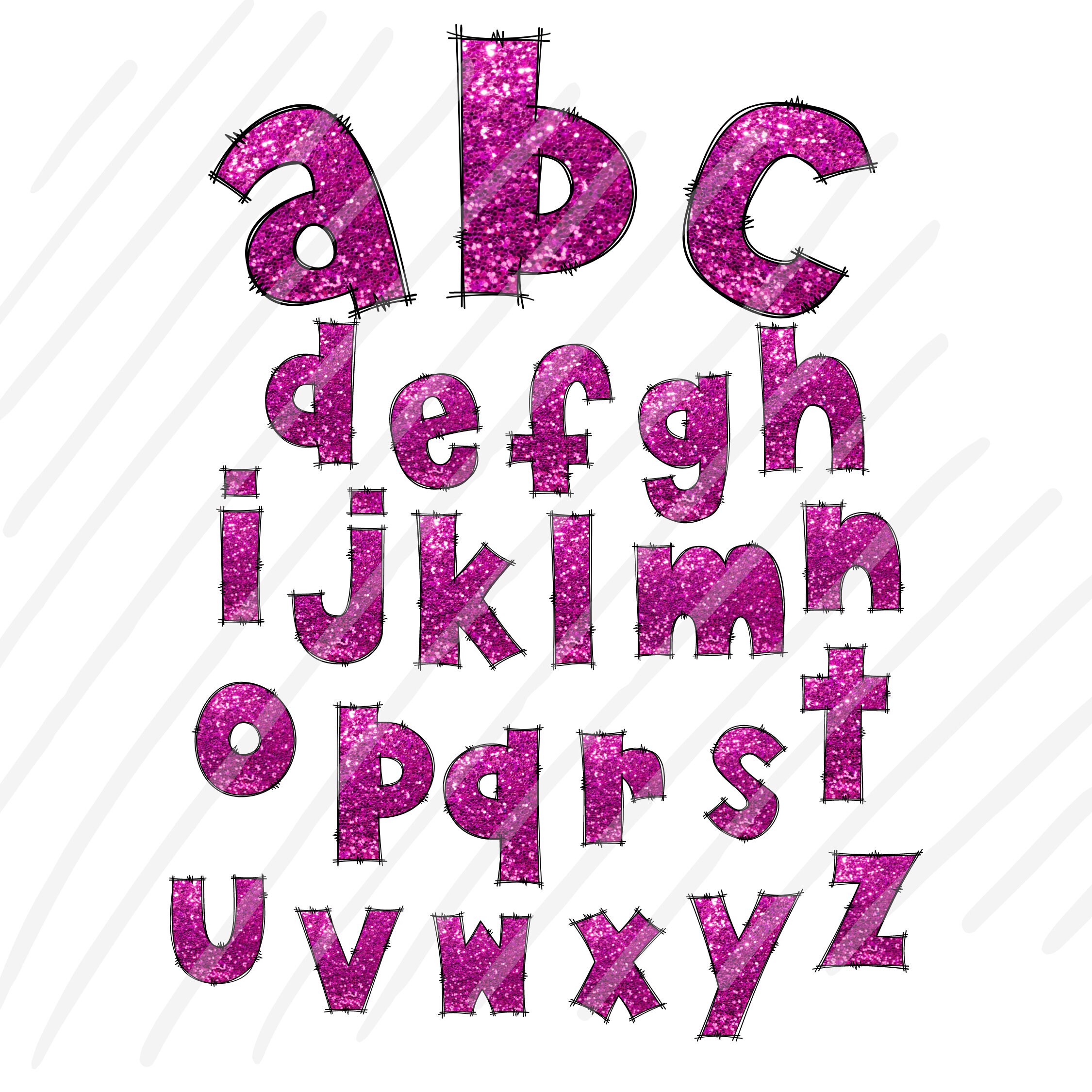 Pink Glitter Alpha Doodle Alphabet Letters Rainbow Glitter PNG Bundle ...