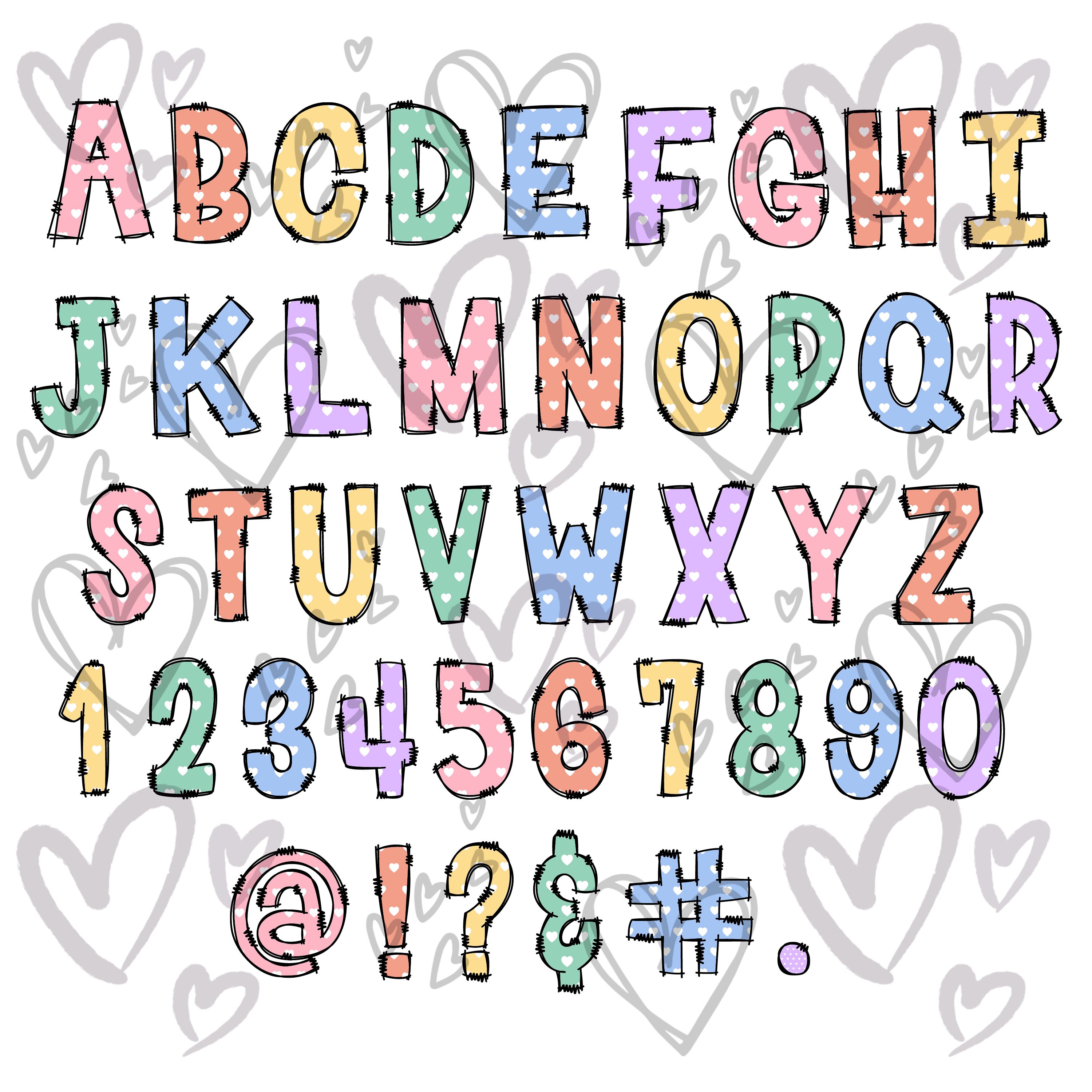 Pastel Hearts Alphabet Letters PNG Bundle Pink Orange Yellow - Etsy