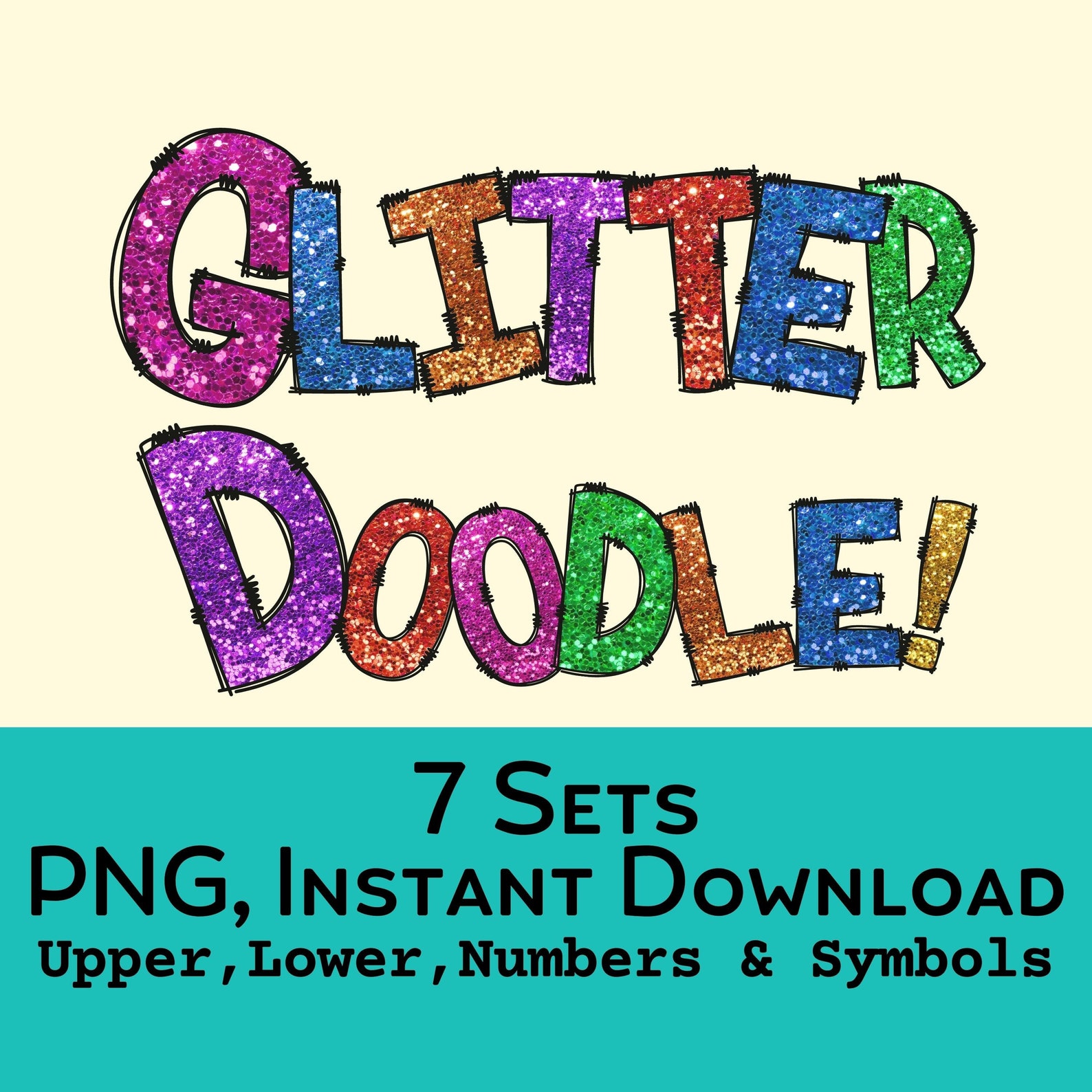 7 Colors of Glitter Alpha Doodle Rainbow Glitter PNG Alphabet Letters ...