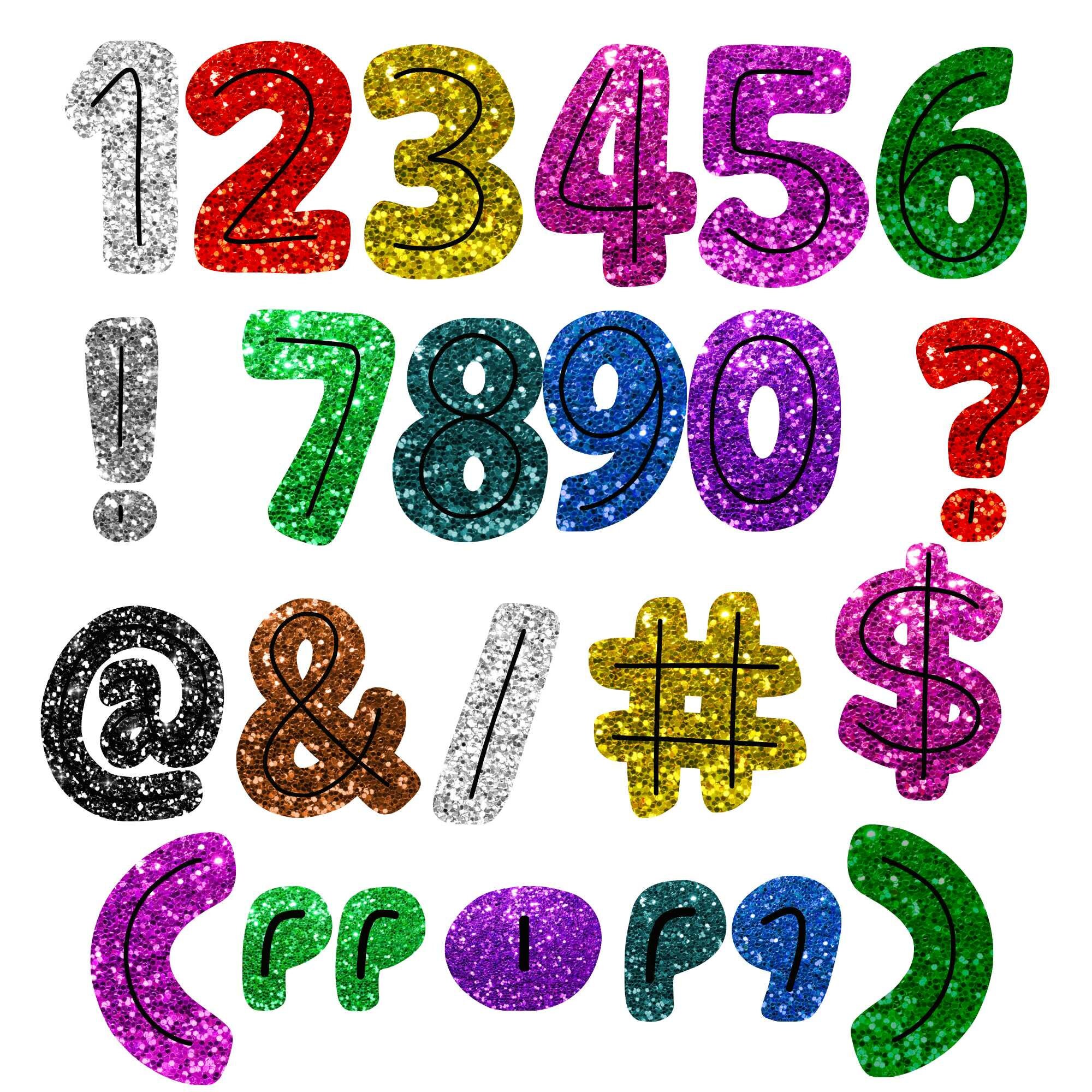 13 Colors of Glitter Letters Black Inline Alpha Doodle Rainbow Glitter ...
