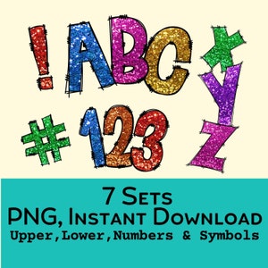 7 Colors of Glitter Alpha Doodle Rainbow Glitter PNG Alphabet Letters ...