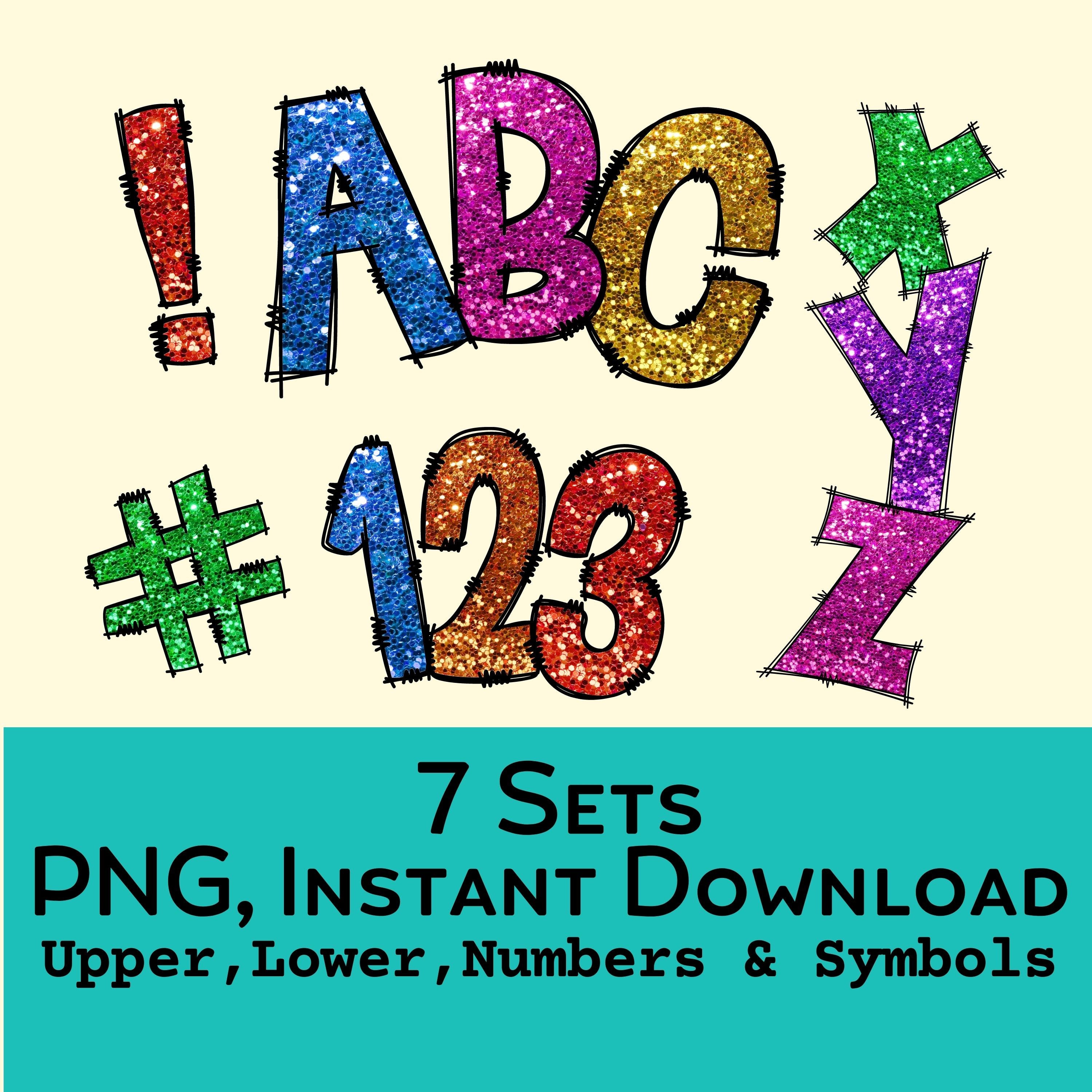 7 Colors of Glitter Alpha Doodle Rainbow Glitter PNG Alphabet Letters ...