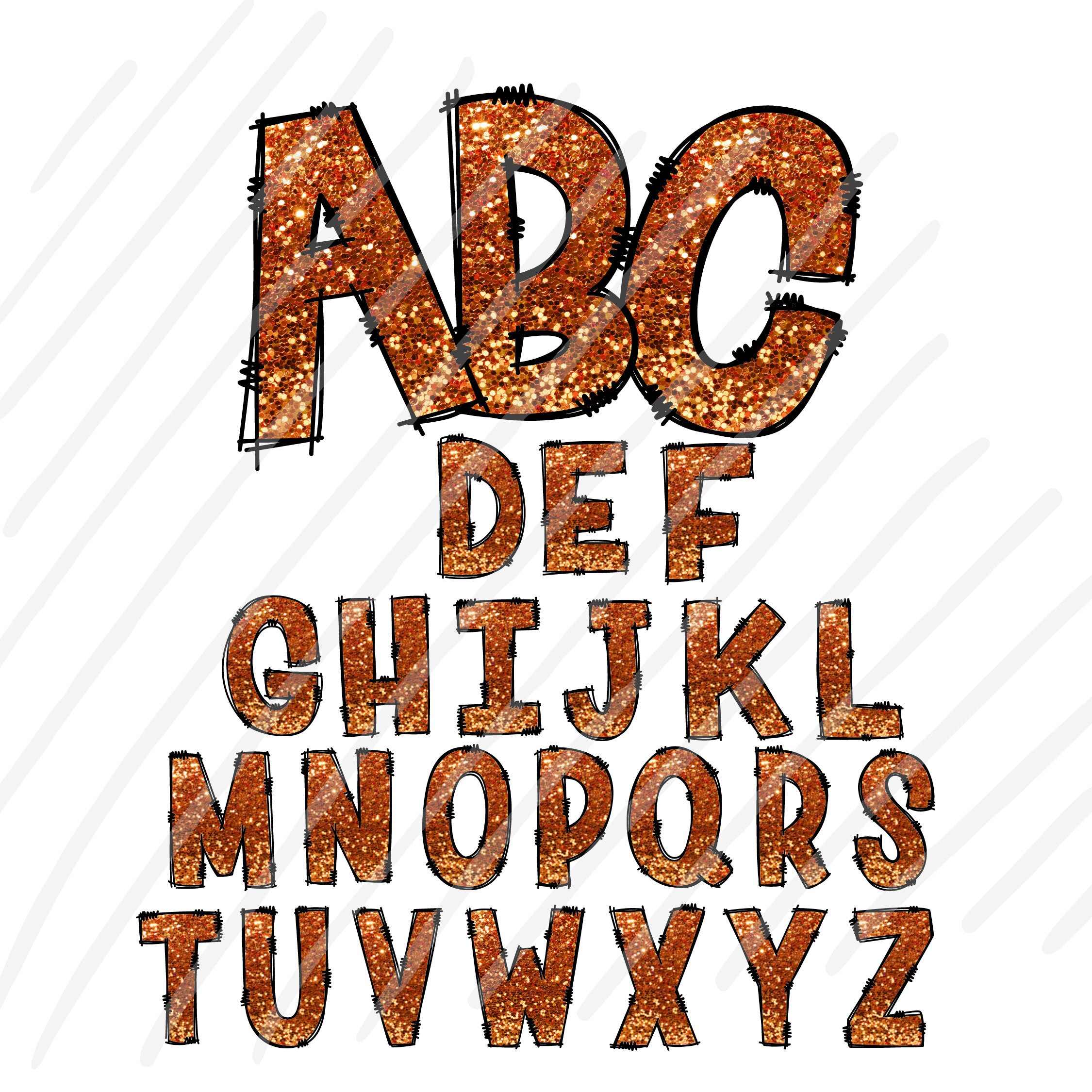 Orange Glitter Doodle Alphabet Letters, Rainbow Glitter PNG Bundle ...