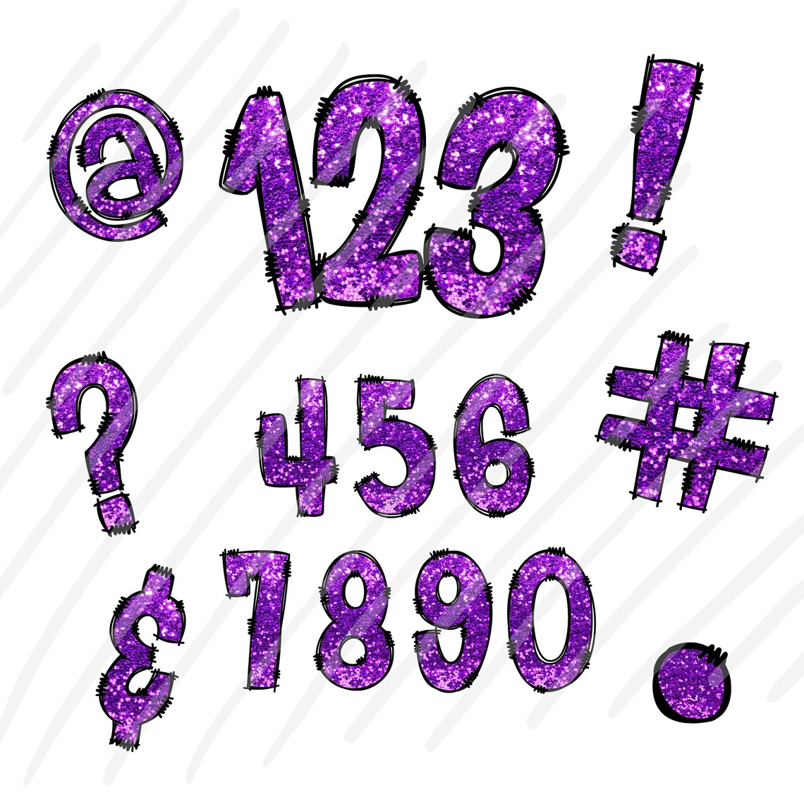 Purple Glitter Alpha Doodle Alphabet Letters Rainbow Glitter PNG Bundle ...