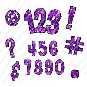 Purple Glitter Alpha Doodle Alphabet Letters Rainbow Glitter PNG Bundle ...