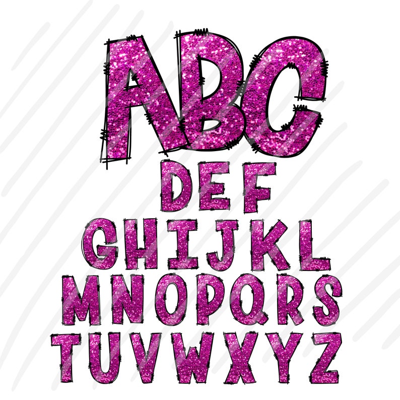 Pink Glitter Alpha Doodle Alphabet Letters Rainbow Glitter PNG Bundle ...