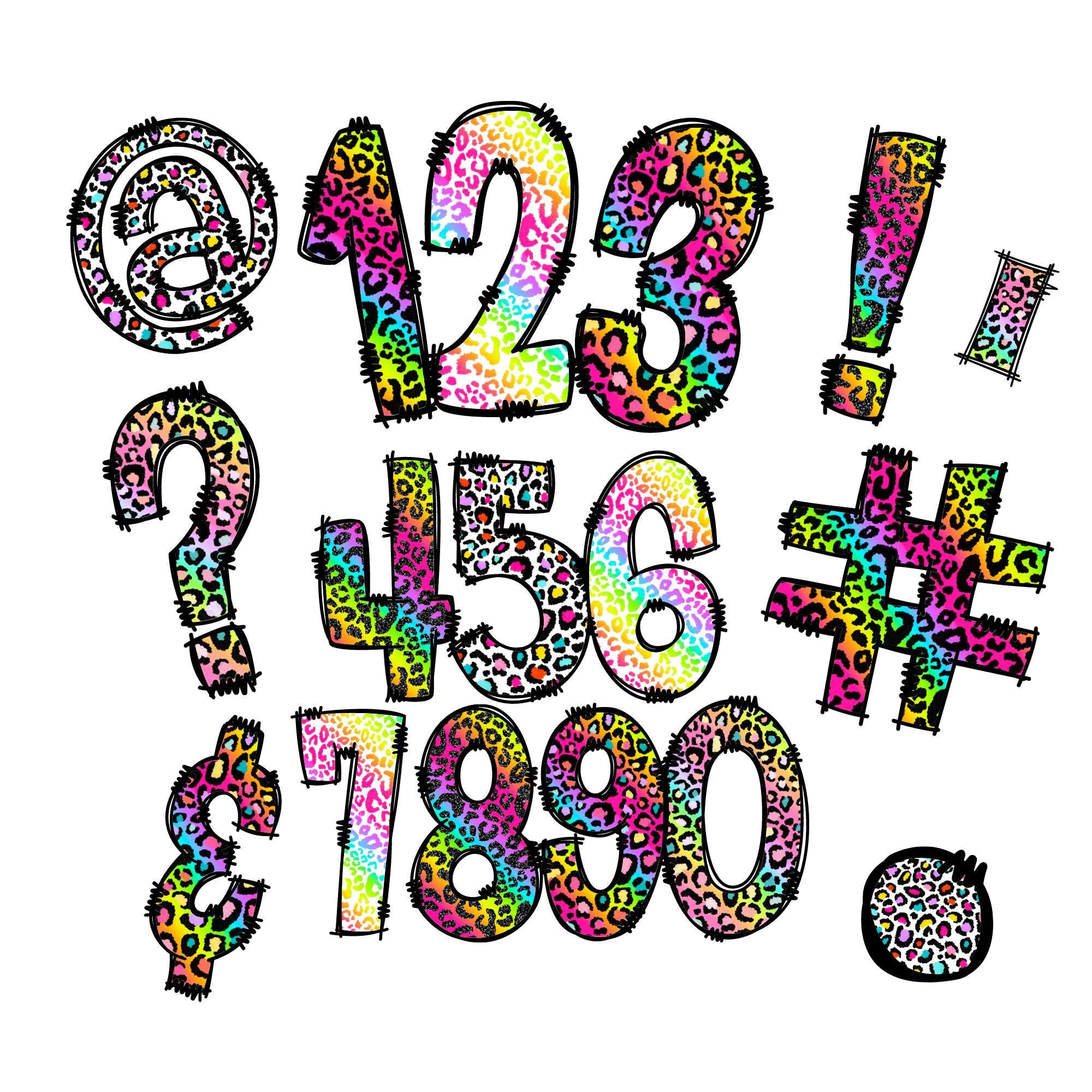 Leopard Rainbow Glitter Doodle Letters PNG Cheetah Alphabet PNG ...