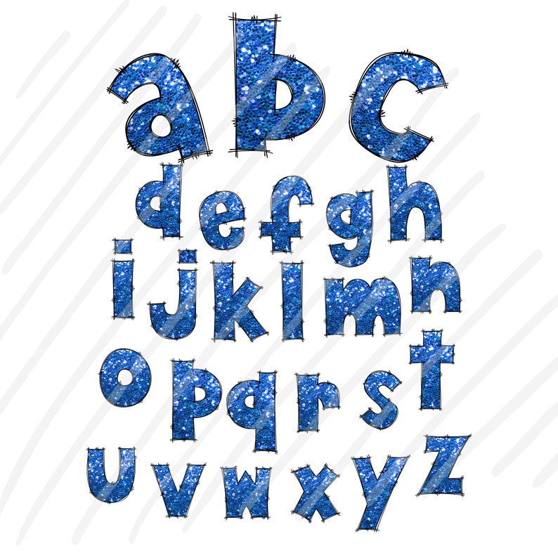 Blue Glitter Alpha Doodle Alphabet Letters Rainbow Glitter PNG Bundle ...