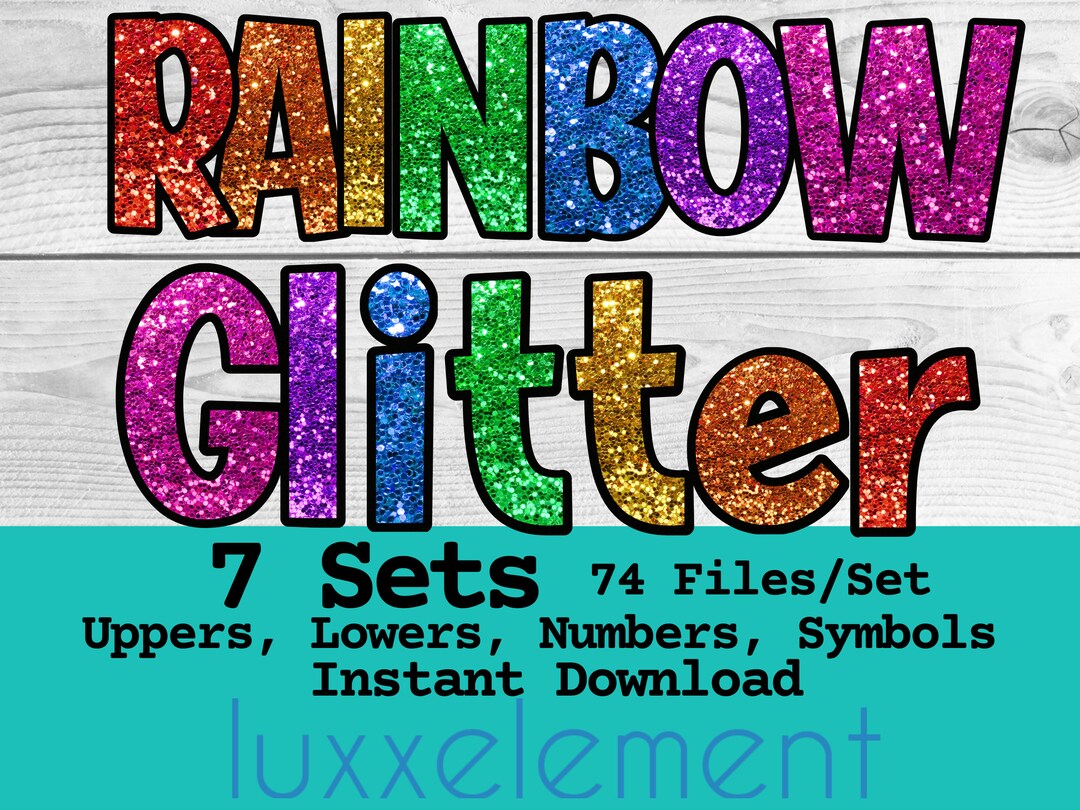 Rainbow Glitter Doodle Font PNG, Letters, Numbers, Symbols (digital ...
