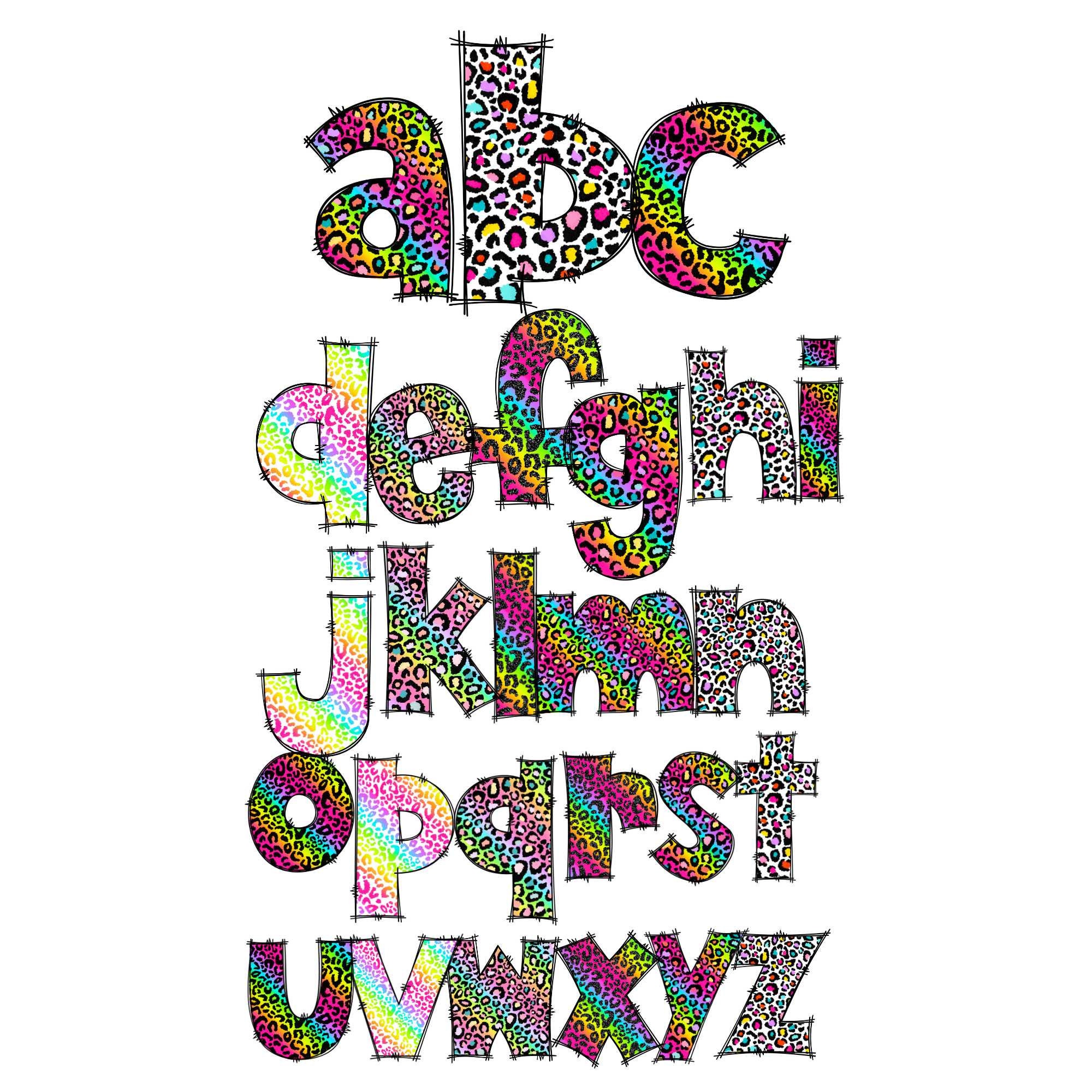 Leopard Rainbow Glitter Doodle Letters PNG Cheetah Alphabet PNG ...
