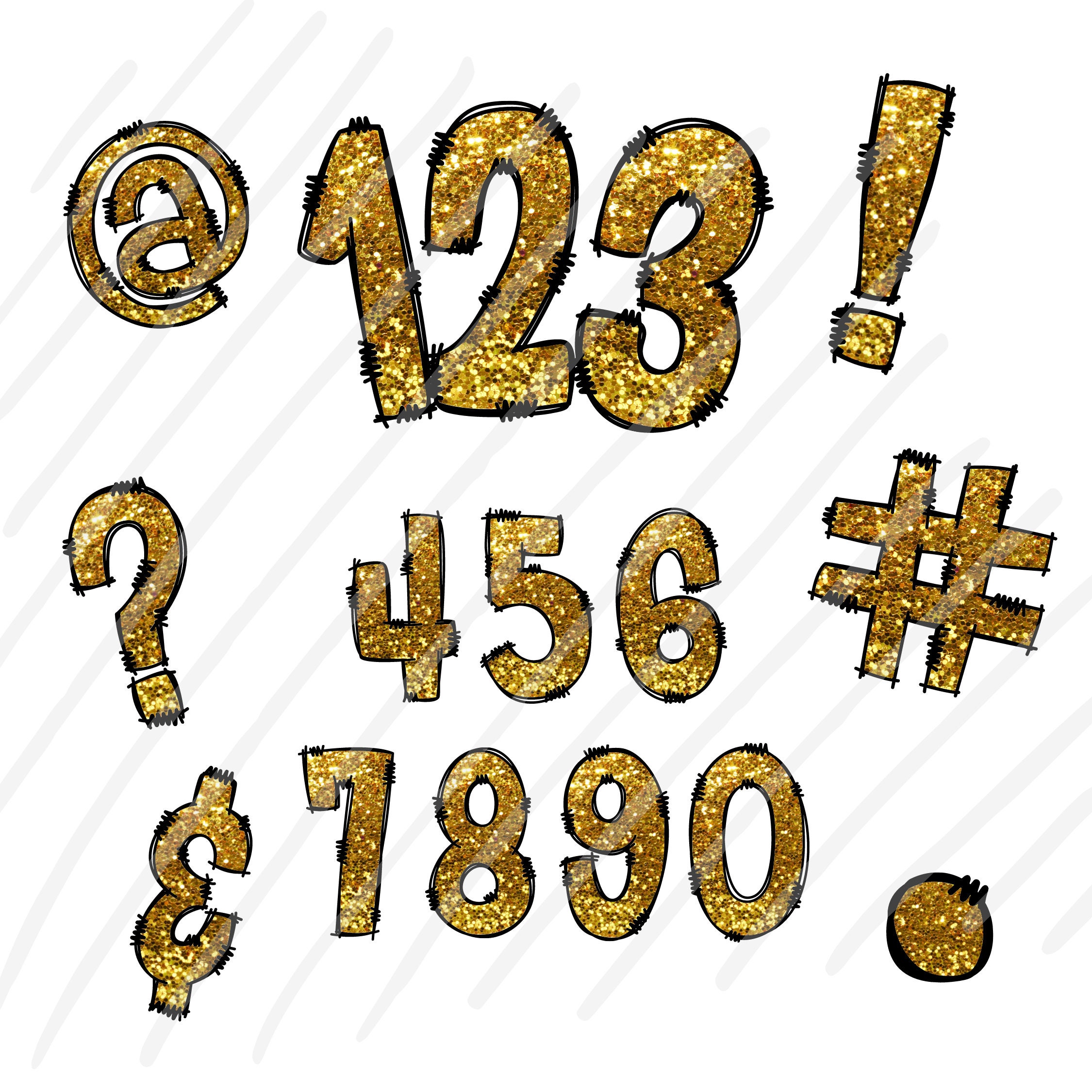 Yellow Gold Glitter Doodle Alphabet Letters, Rainbow Glitter PNG Bundle ...