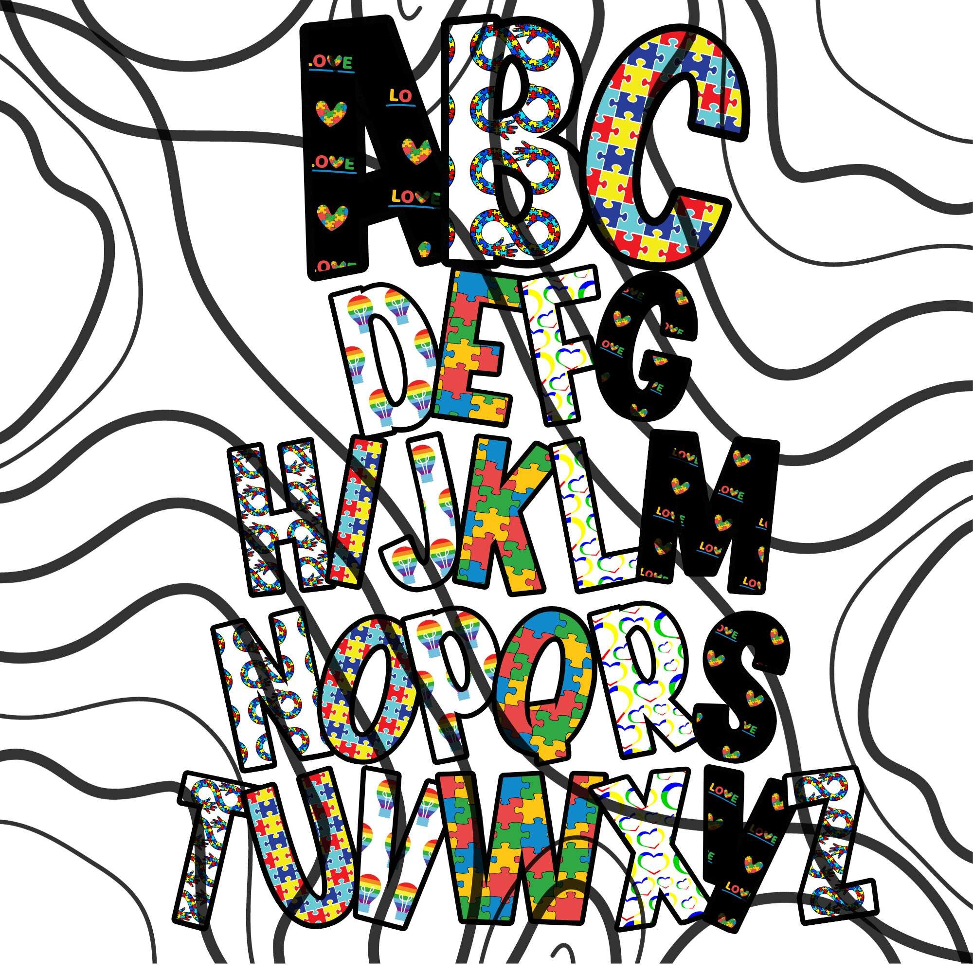 Autism Awareness PNG Letter Set Numbers 6 Sets PNG Puzzle Letter ...