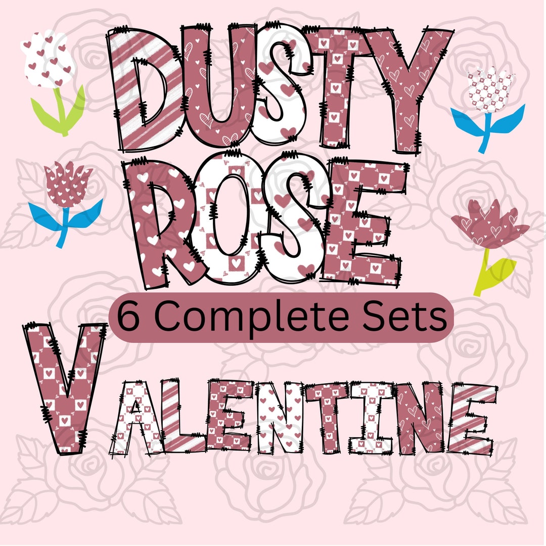 Dusty Rose Valentine Alphabet Doodle Letters Numbers & Symbols PNG ...