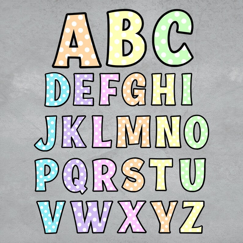Pastel Polka Dot Alphabet Letters PNG Bundle Pink Orange Yellow Green ...