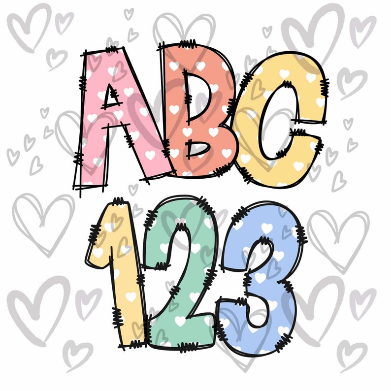 Pastel Hearts Alphabet Letters PNG Bundle, Pink Orange Yellow Green ...