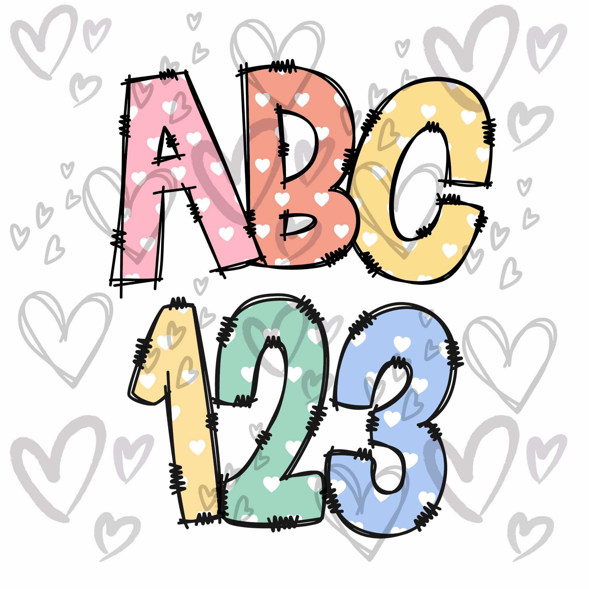 Pastel Hearts Alphabet Letters PNG Bundle, Pink Orange Yellow Green ...