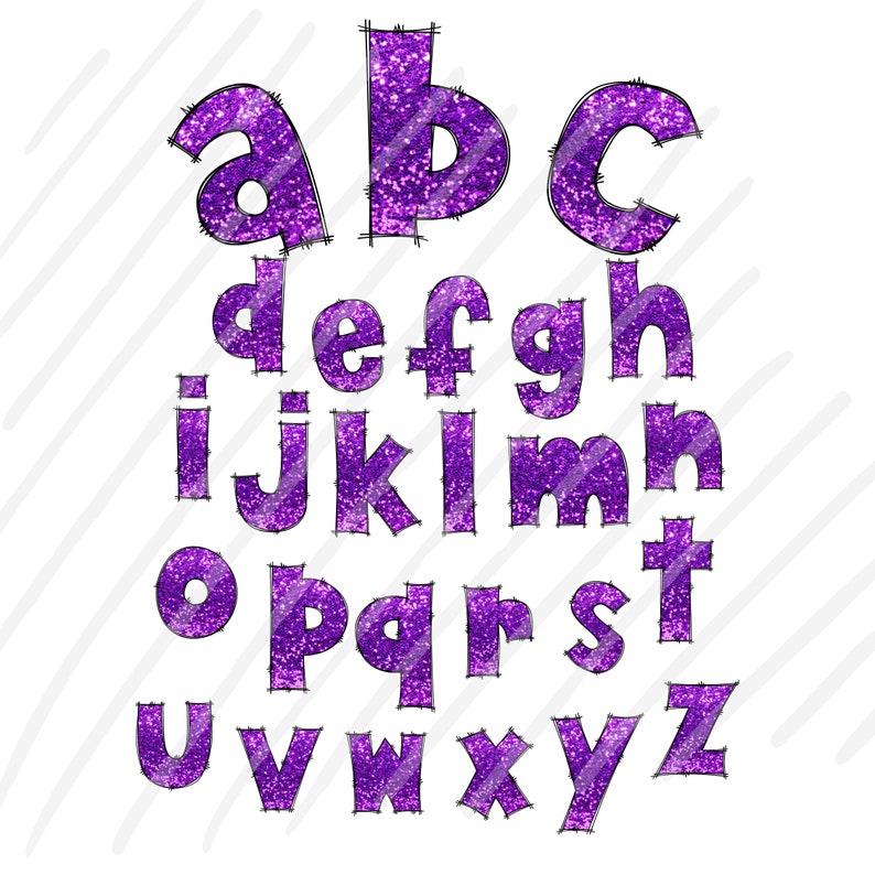 Purple Glitter Alpha Doodle Alphabet Letters Rainbow Glitter - Etsy