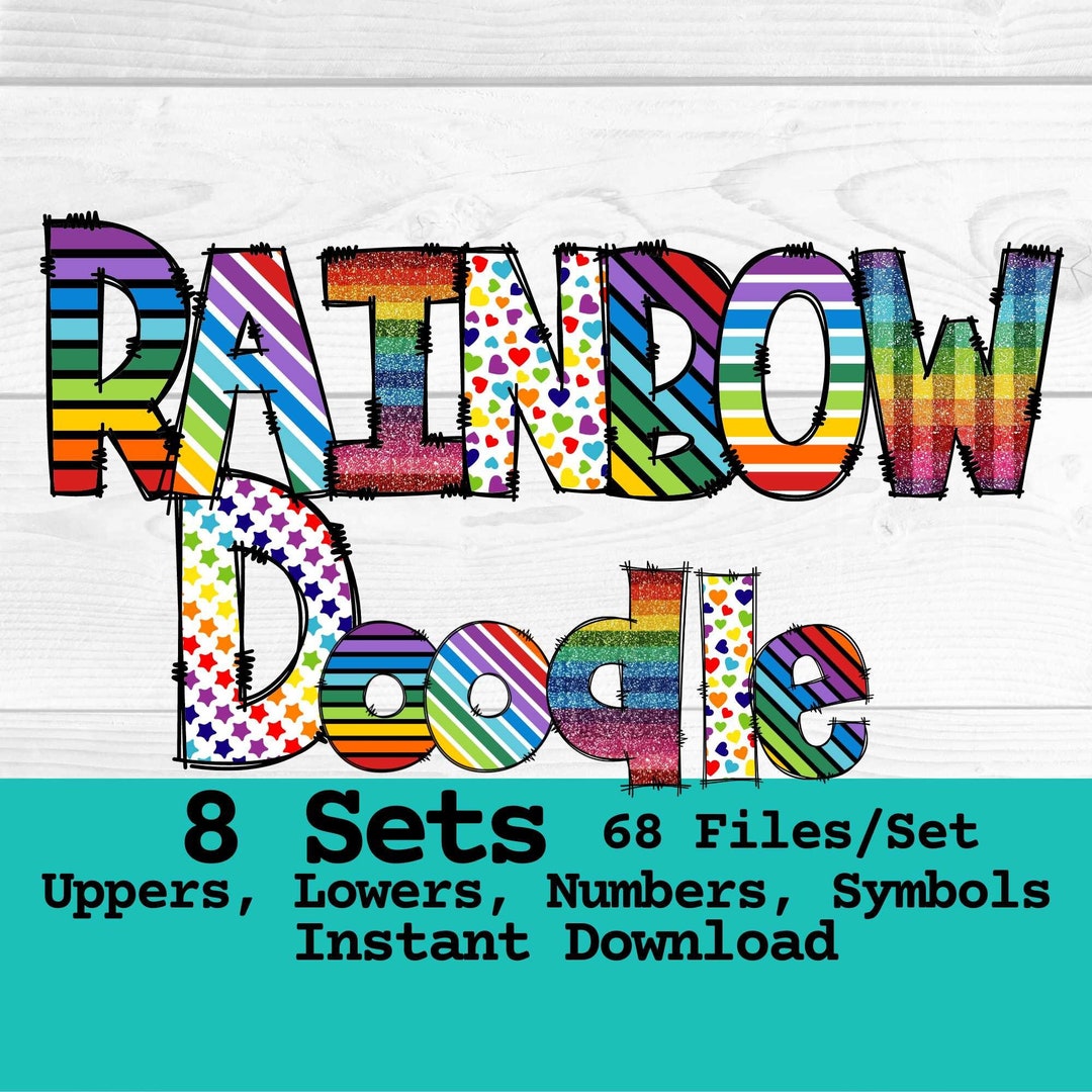 Glitter Rainbows of All Kinds Alpha Doodle PNG Alphabet Letters Numbers ...
