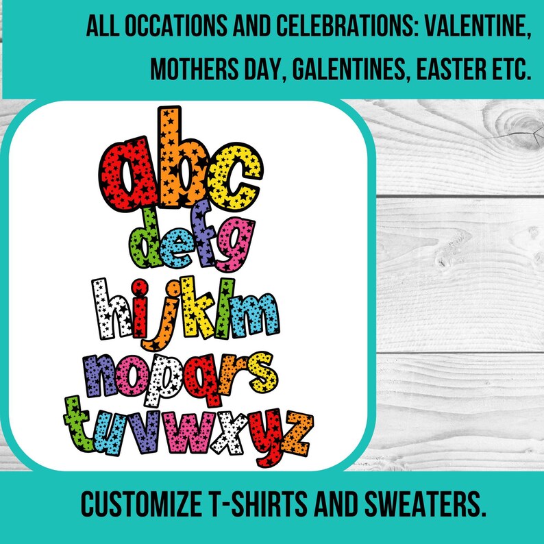 Rainbow Star Doodle Font: PNG Alphabet, Numbers, Symbols (digital ...