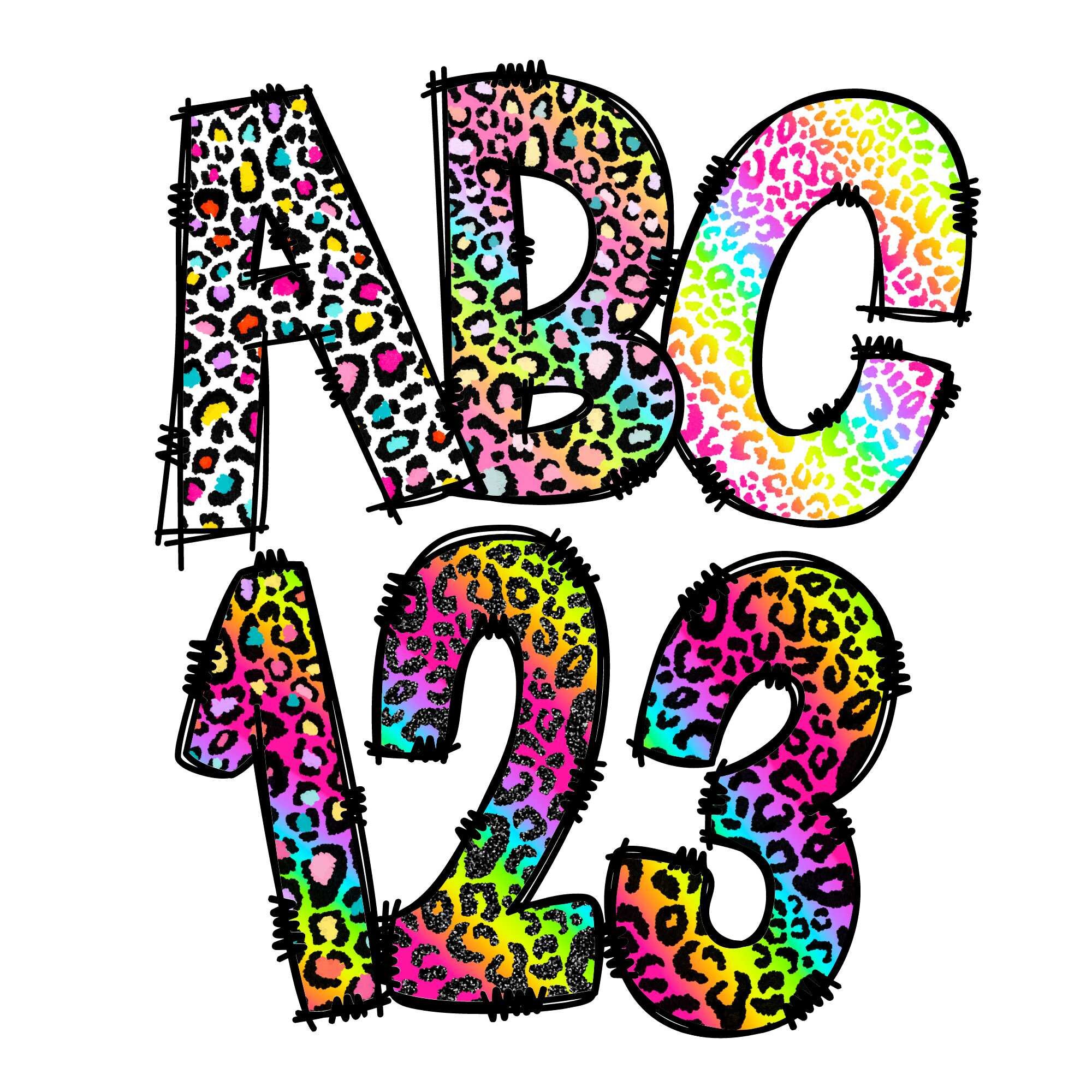 Leopard Rainbow Glitter Doodle Letters PNG Cheetah Alphabet PNG ...