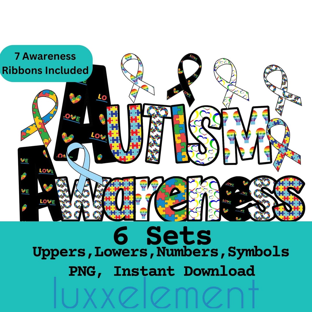 Autism Awareness PNG Letter Set Numbers 6 Sets PNG Puzzle Letter ...