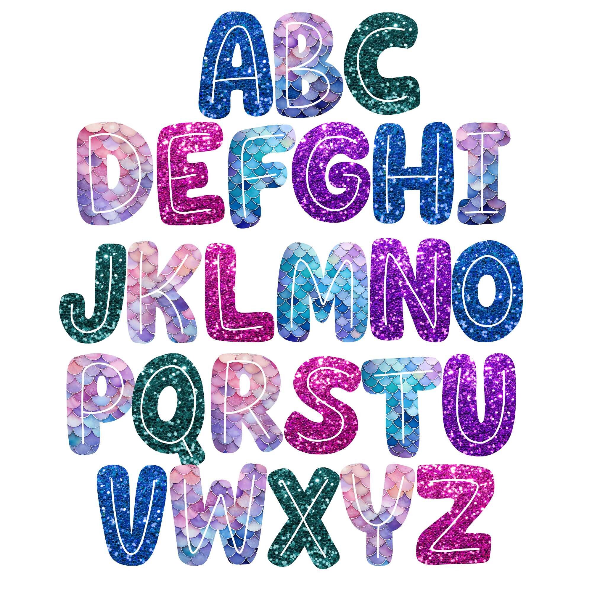 Mermaid Glitter and Scales White Inline Alpha Doodle Rainbow Glitter ...