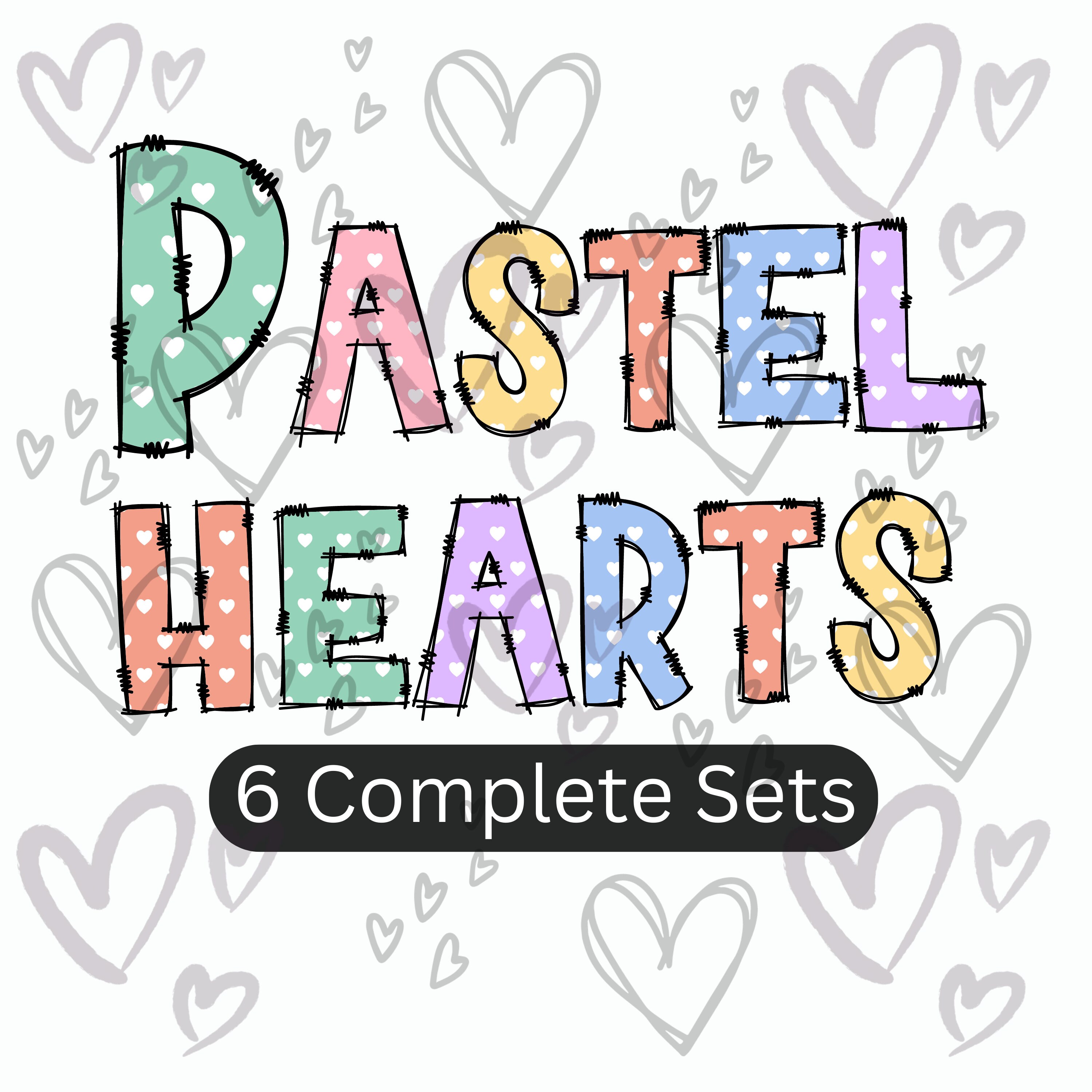 Pastel Hearts Alphabet Letters PNG Bundle, Pink Orange Yellow Green ...