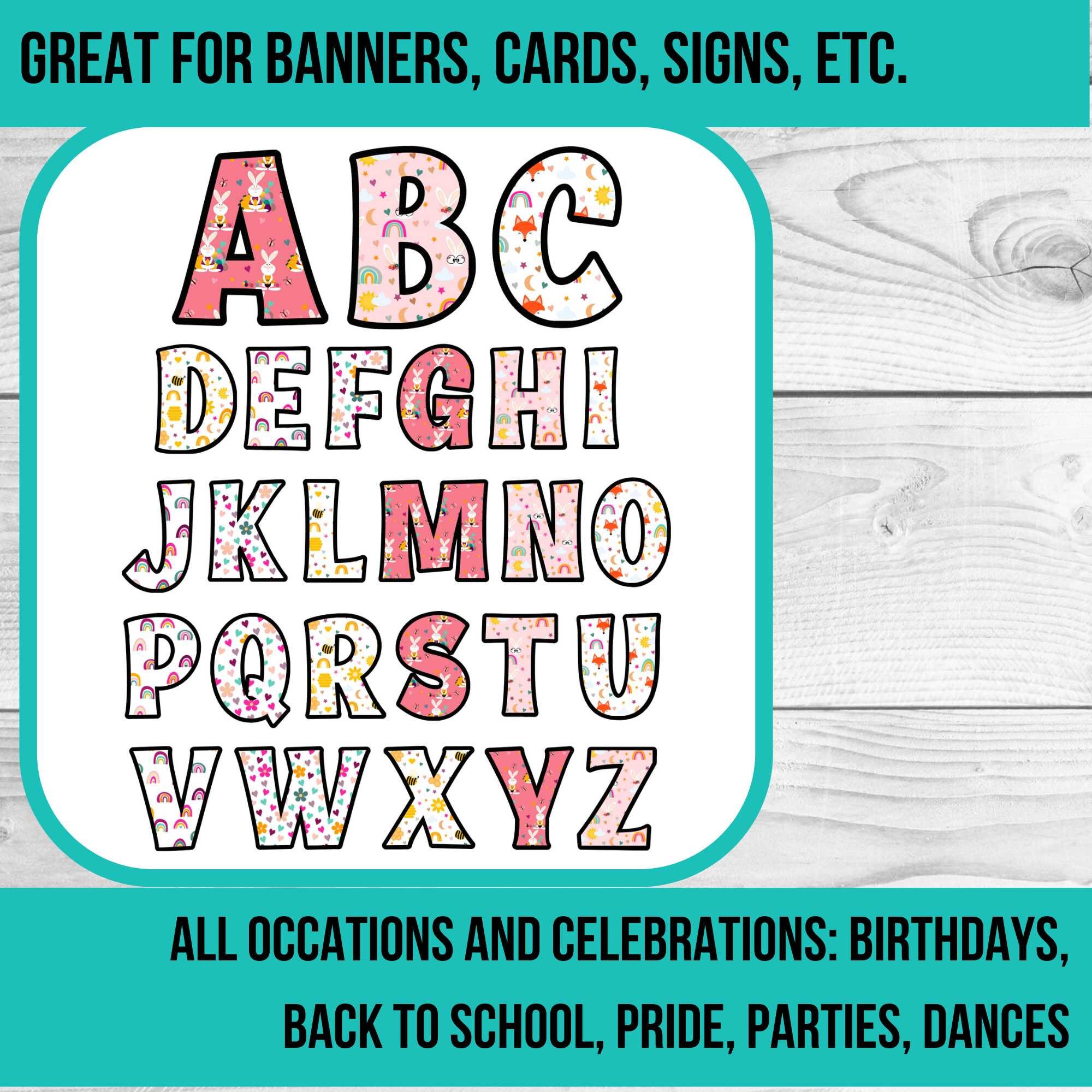 Cute Easter Spring Alphabet Letters Numbers Symbols PNG Bundle Bunnies ...