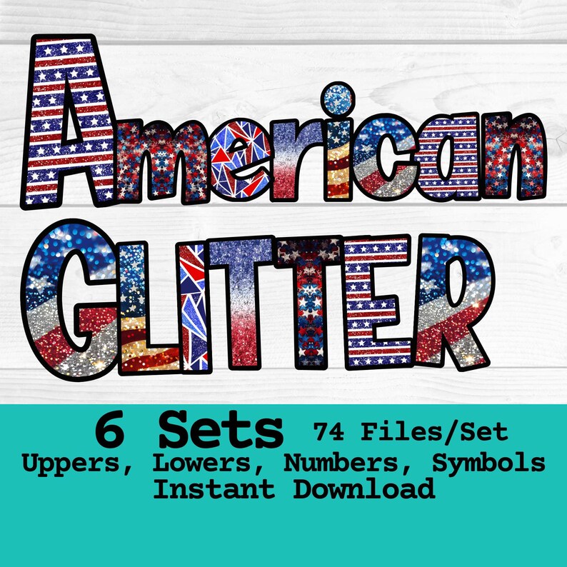 American Glitter July 4th PNG Font Bundle White Blue Red Stars Stripes ...